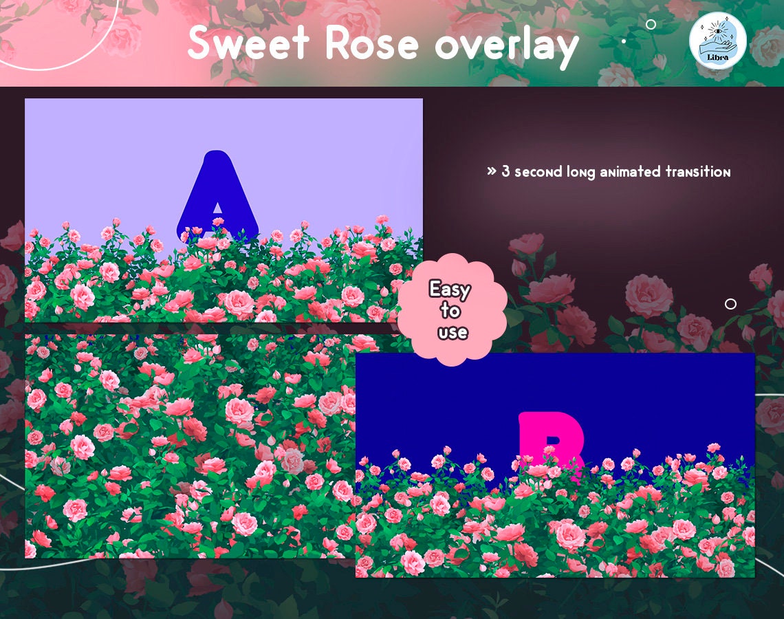 Sweet Rose Stream Overlay Animated Twitch Overlay Pack, Streaming Decor ...