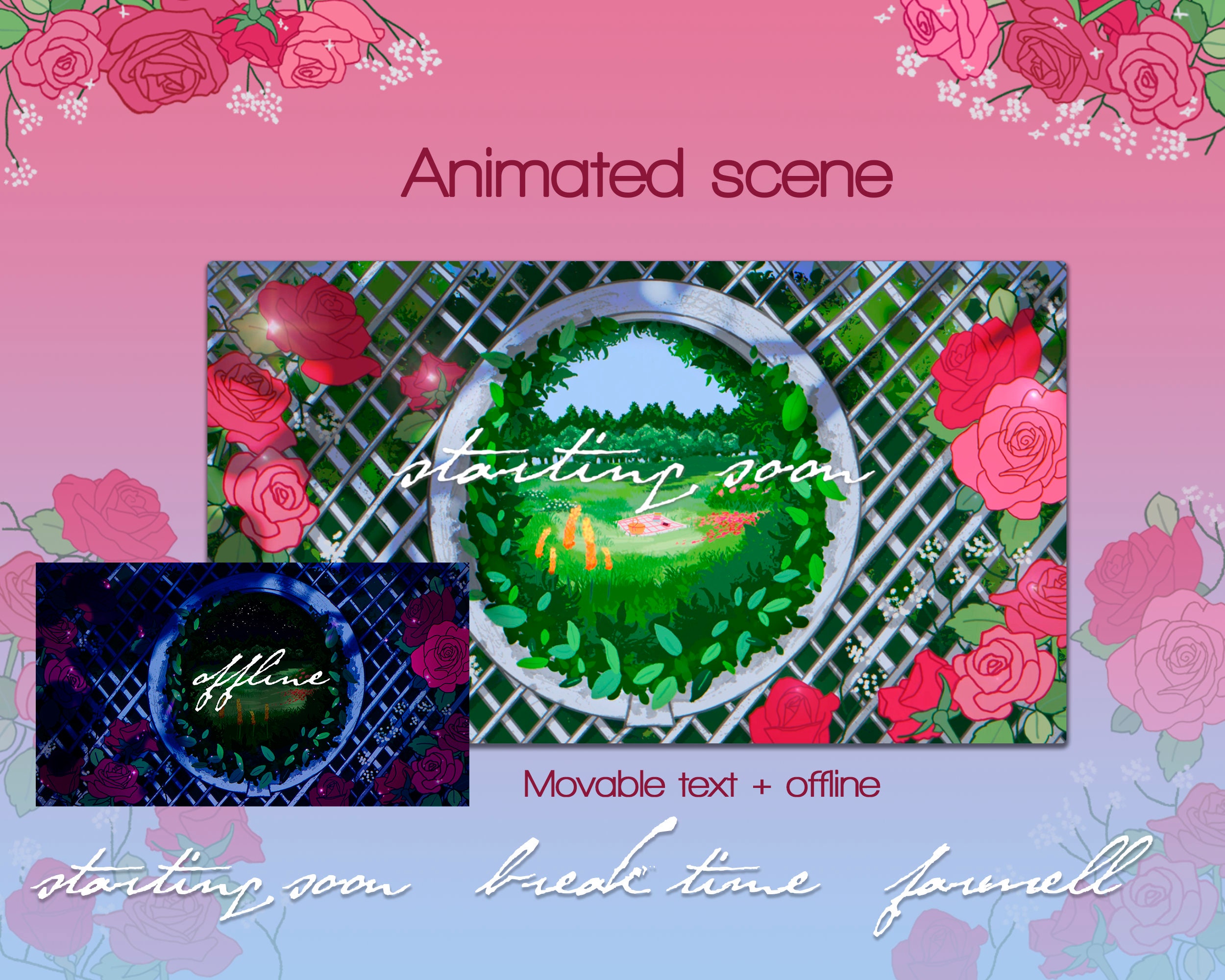 Twitch Pink Coquette Roses Overlay Spring Alerts, Stinger Floral and ...