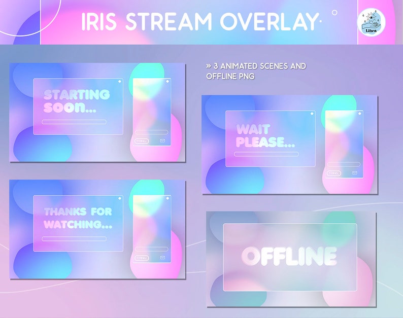 Stream Overlay Pack Iridescent Lofi Pastel Stream Pack for Twitch ...
