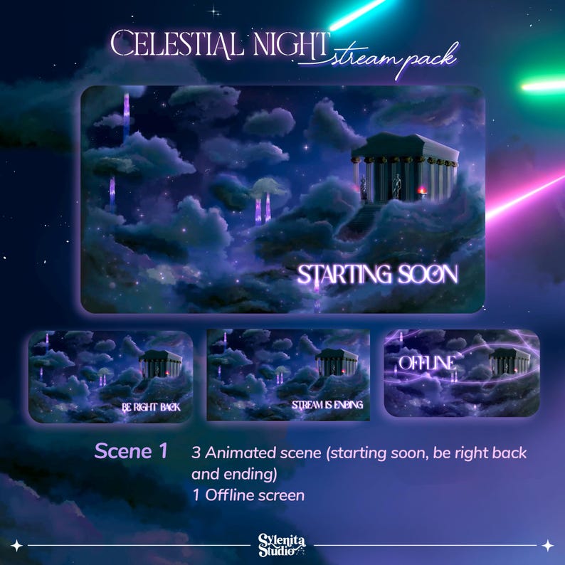 Celestial Night Stream Overlay Pack - Sky, Shooting Star, Fantasy ...