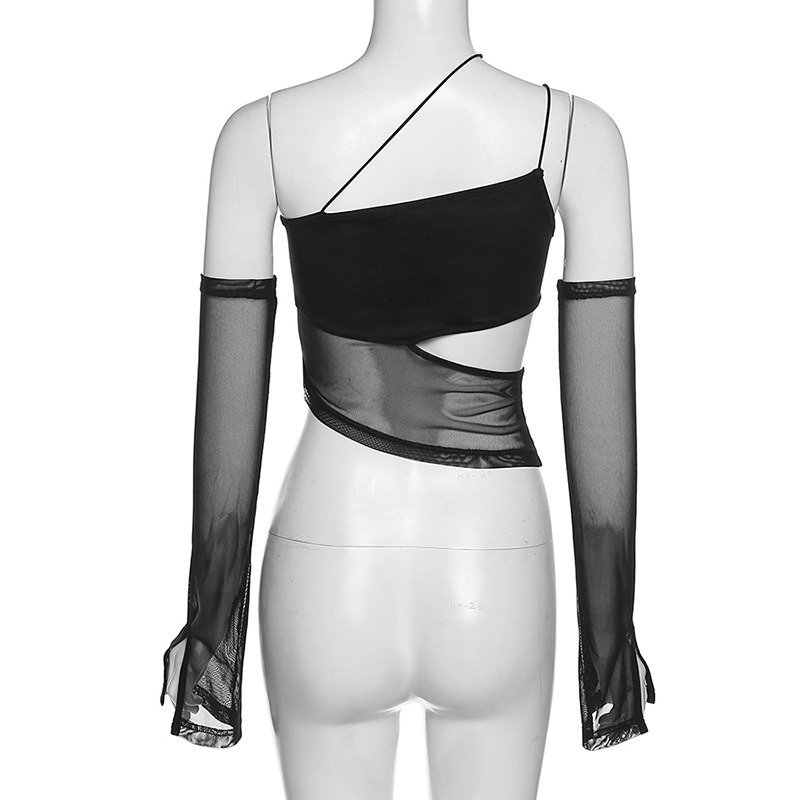 Asymmetrical Cut Out Mesh Crop Top Flare Sleeves Fairy Grunge - Etsy