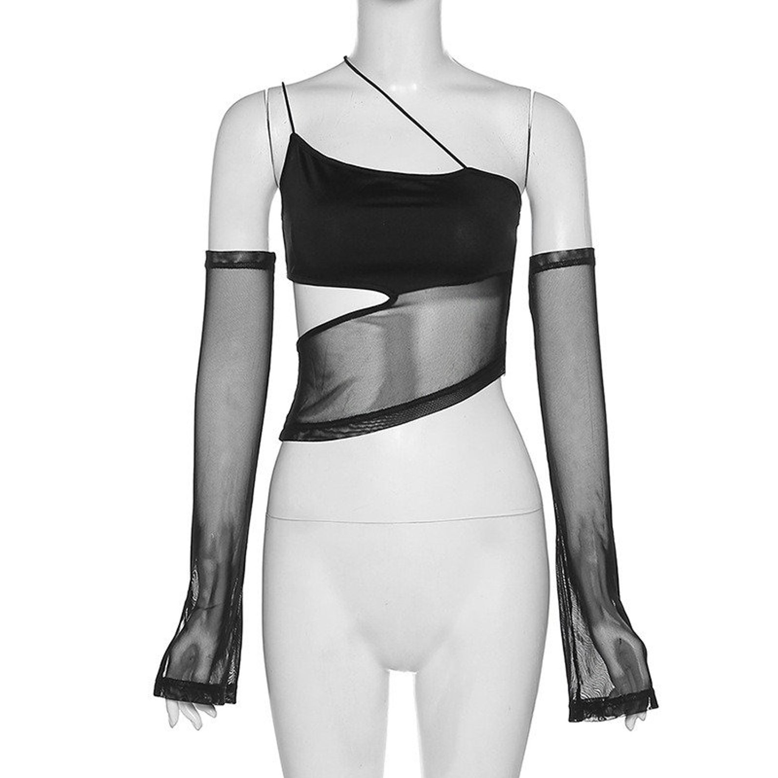 Asymmetrical Cut Out Mesh Crop Top Flare Sleeves Fairy Grunge - Etsy