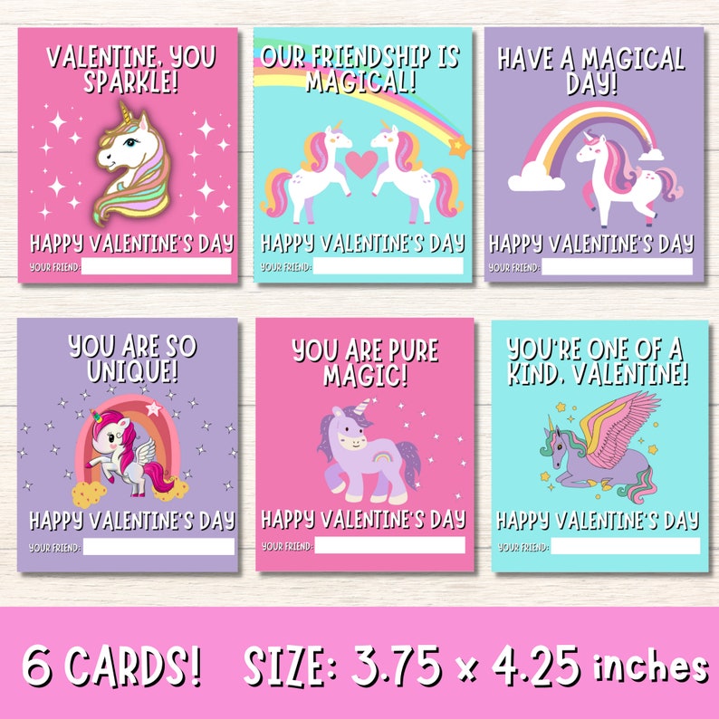 Print Your Own Unicorn Valentine's Day Cards, Unicorn Classroom ...