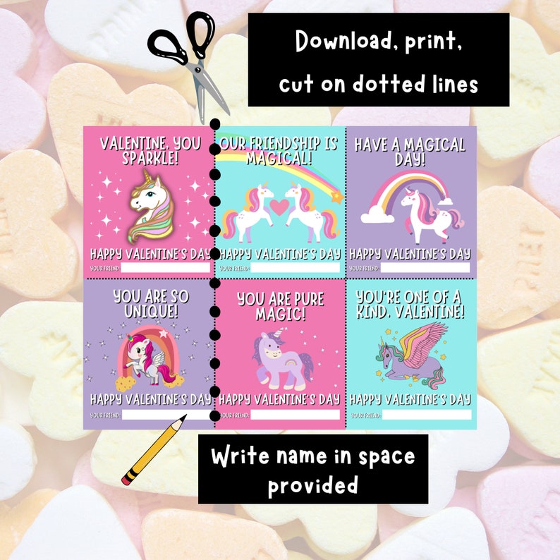 Print Your Own Unicorn Valentine's Day Cards, Unicorn Classroom ...