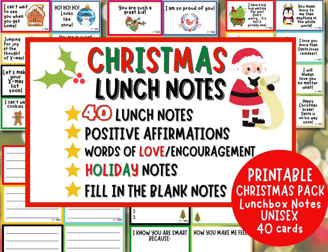 Printable Christmas Themed Lunchbox Notes for Kids, Christmas Note ...