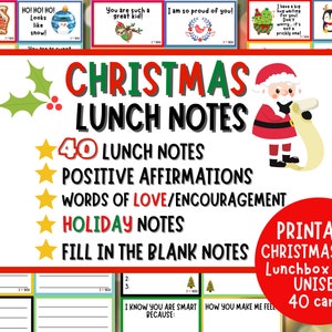 Printable Christmas Themed Lunchbox Notes for Kids, Christmas Note ...