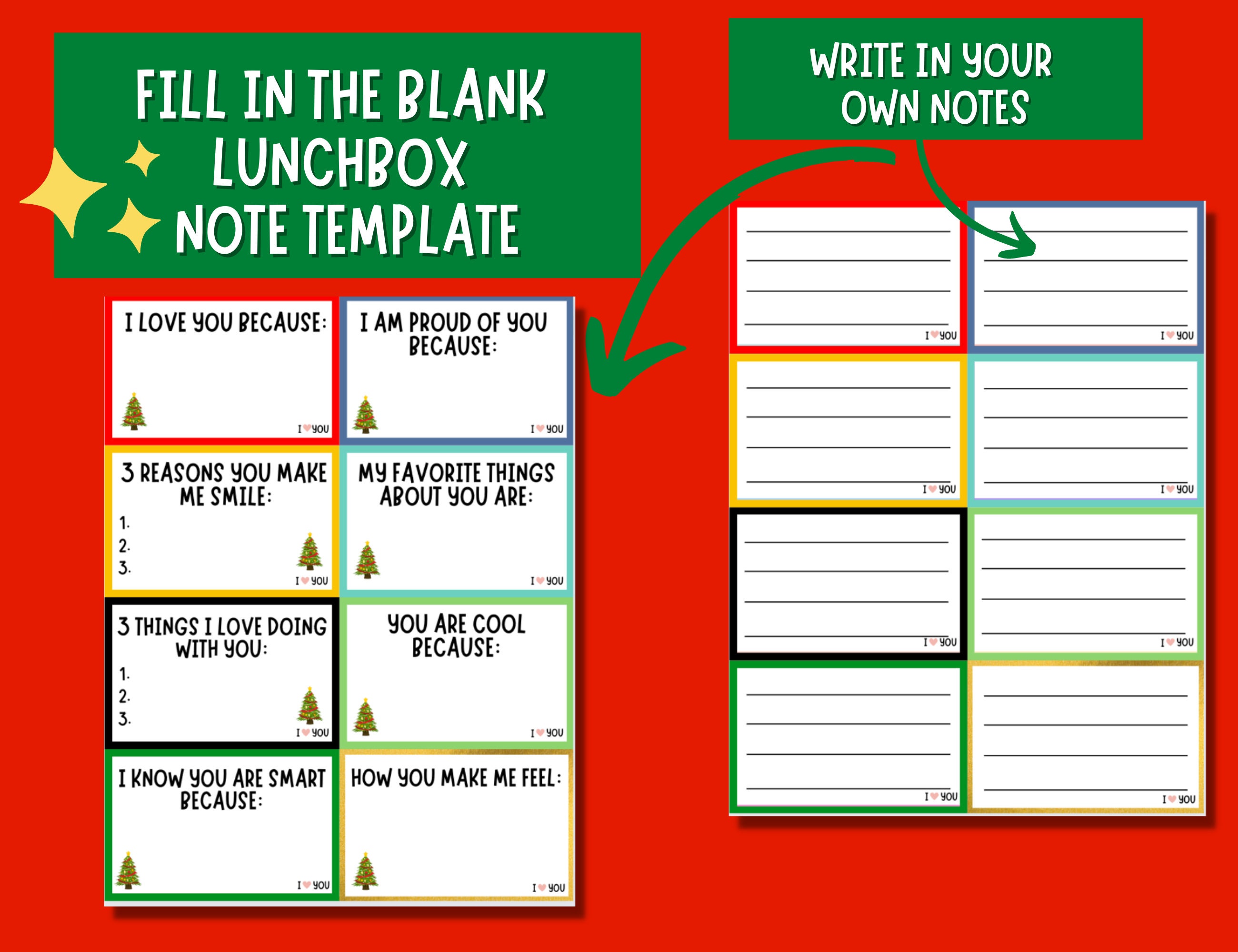 Printable Christmas Themed Lunchbox Notes for Kids, Christmas Note ...