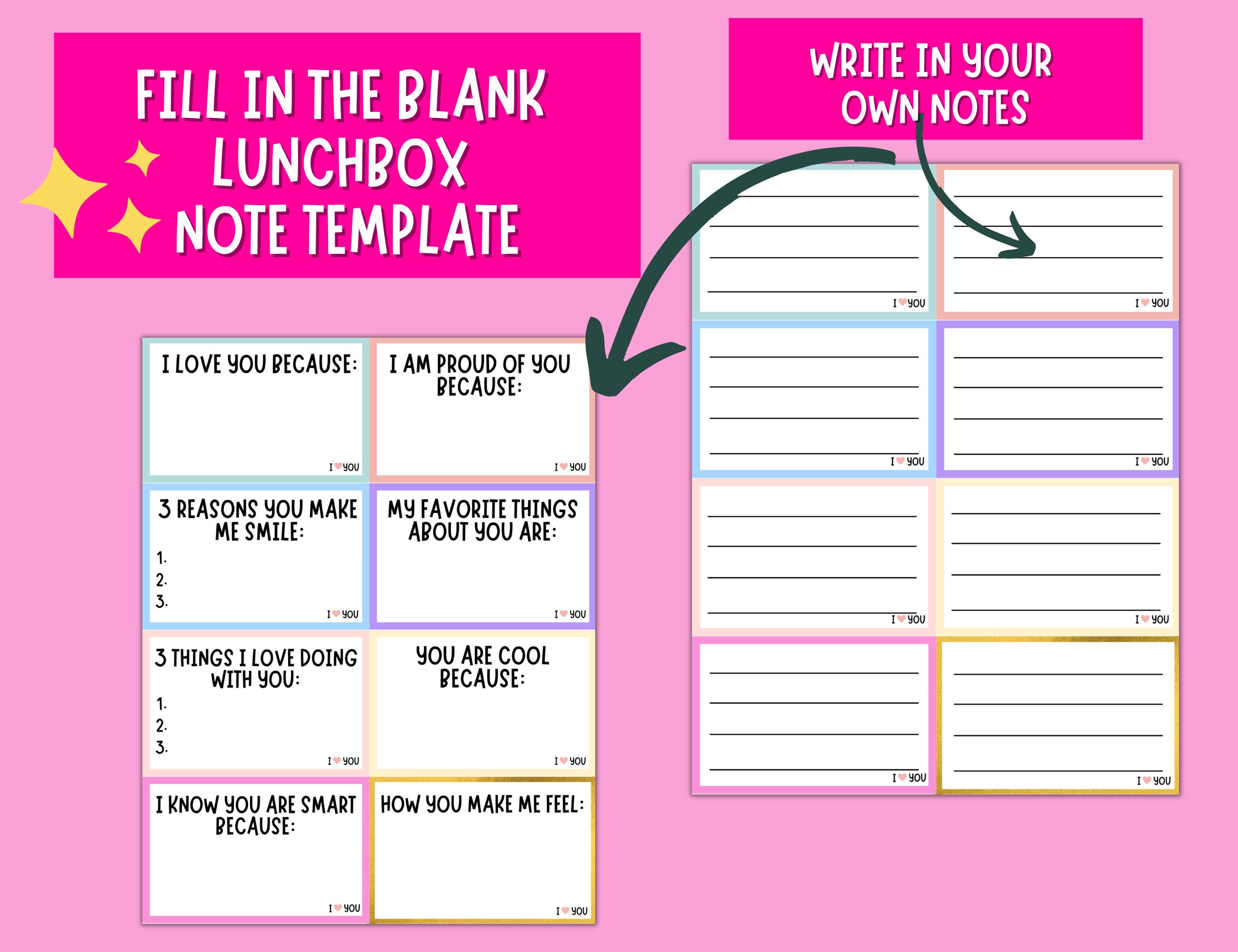 Printable Lunchbox Notes for Kids BUNDLE, Lunch Box Notes for GIRLS ...