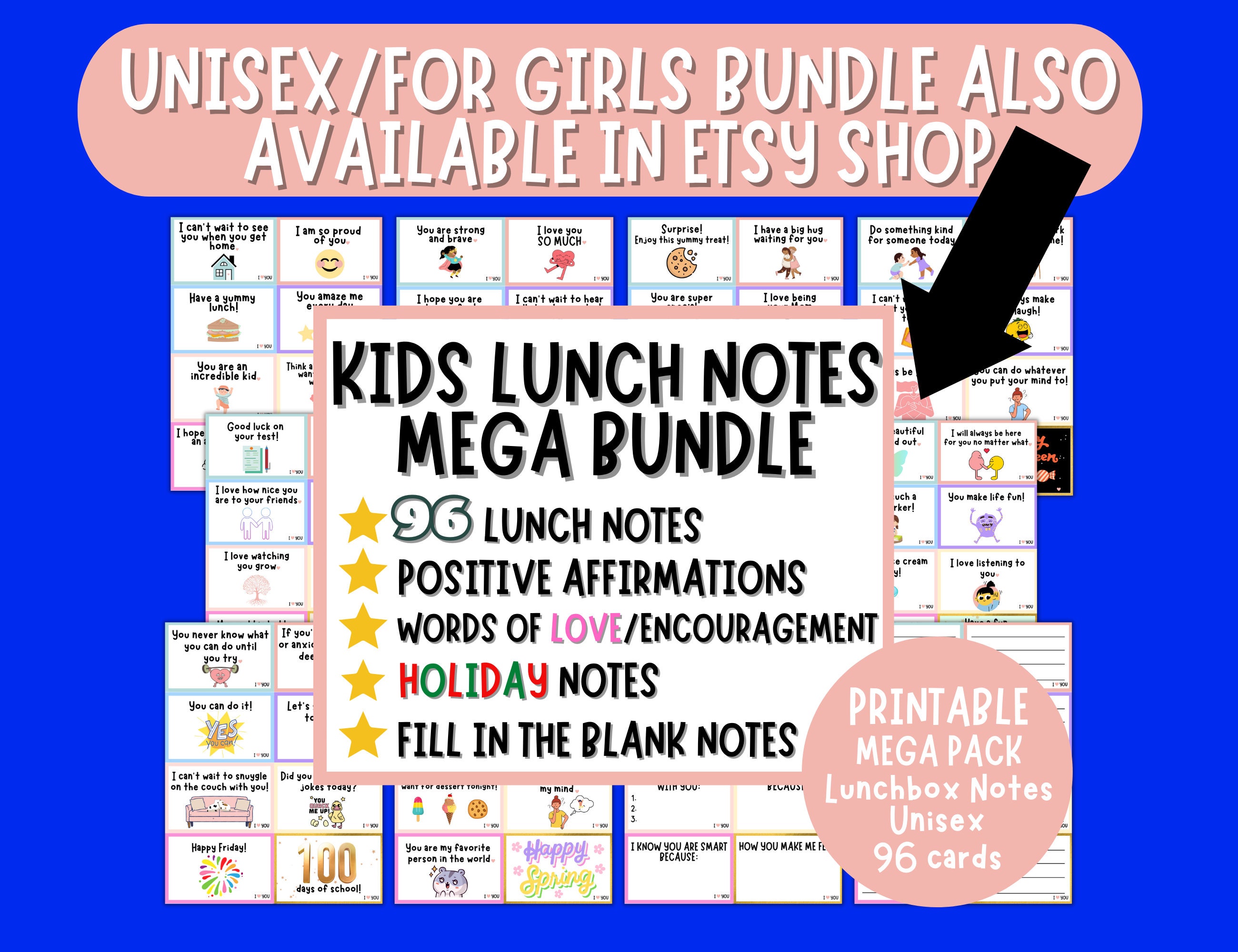 Printable Lunch Box Notes for Kids BUNDLE Lunch Box Notes for BOYS ...