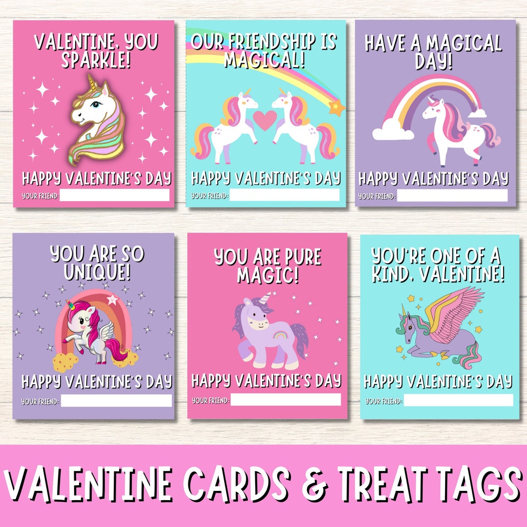 Print Your Own Unicorn Valentine's Day Cards, Unicorn Classroom ...