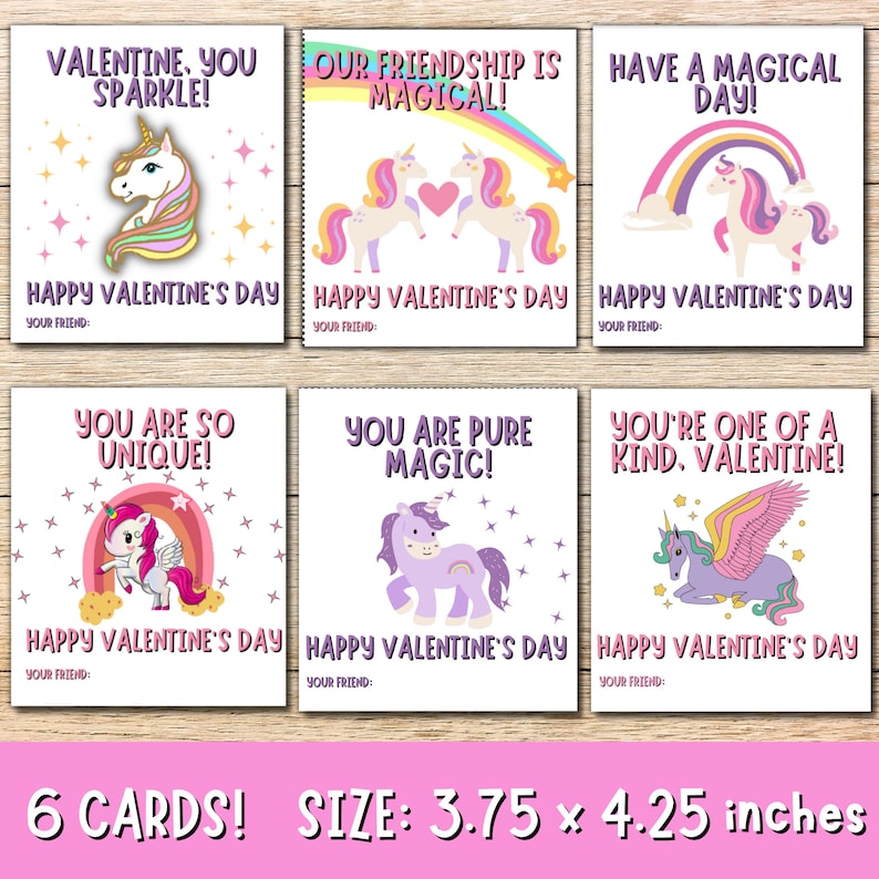 Print Your Own Unicorn Valentine's Day Cards, Unicorn Classroom ...