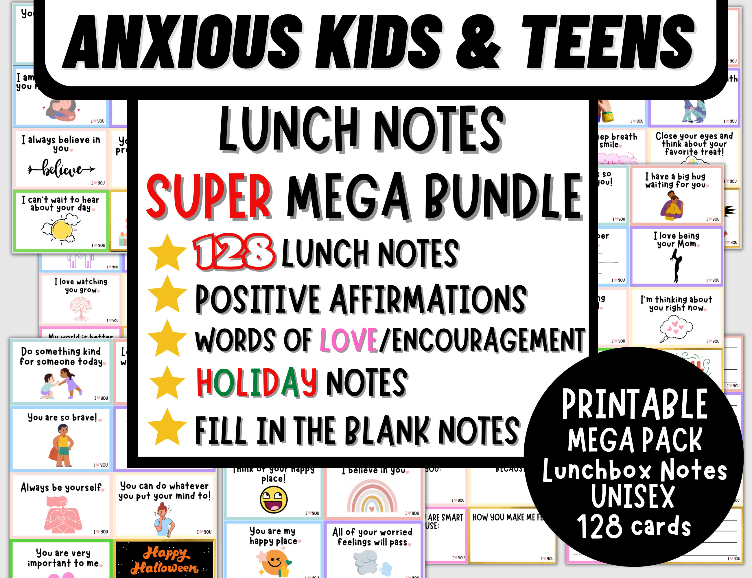 Printable Lunch Box Notes for Kids, Teen Lunch Box Notes, Lunch Box ...