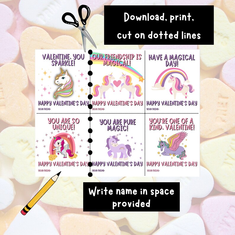 Print Your Own Unicorn Valentine's Day Cards, Unicorn Classroom ...