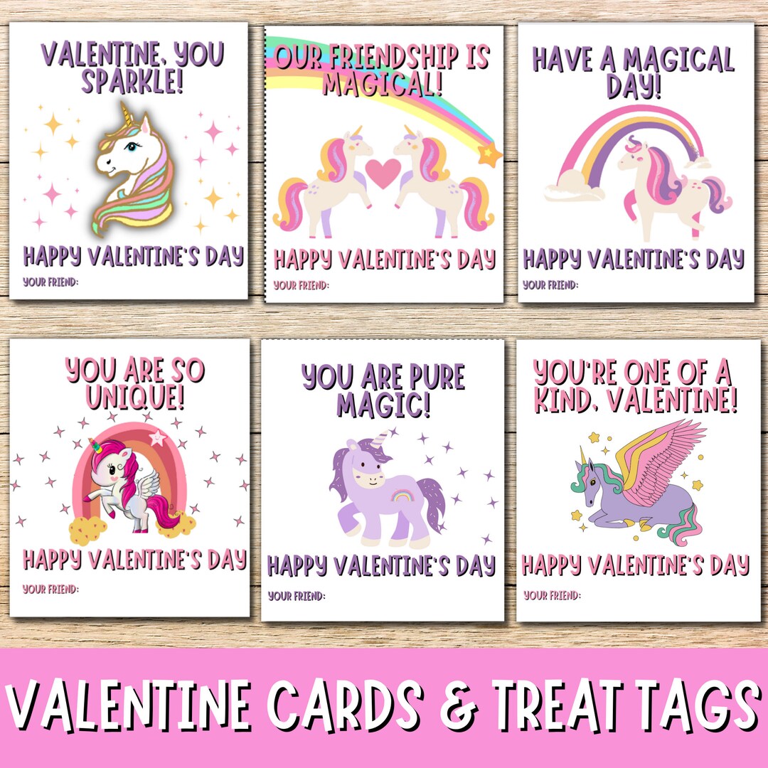 Print Your Own Unicorn Valentine's Day Cards, Unicorn Classroom ...