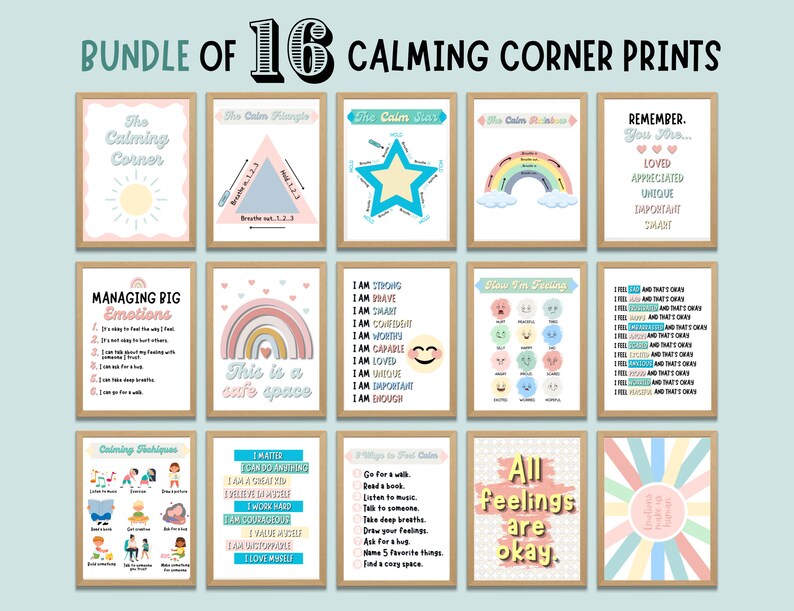 16 Calming Corner Posters Kit for Kids Calm Down Printable Homeschool ...