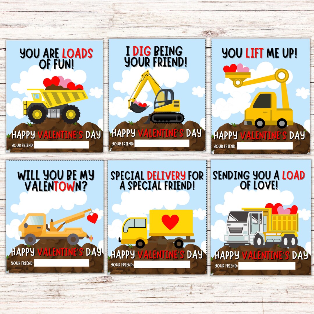 Construction Truck Valentine Cards: Kids Printable Valentines (instant ...