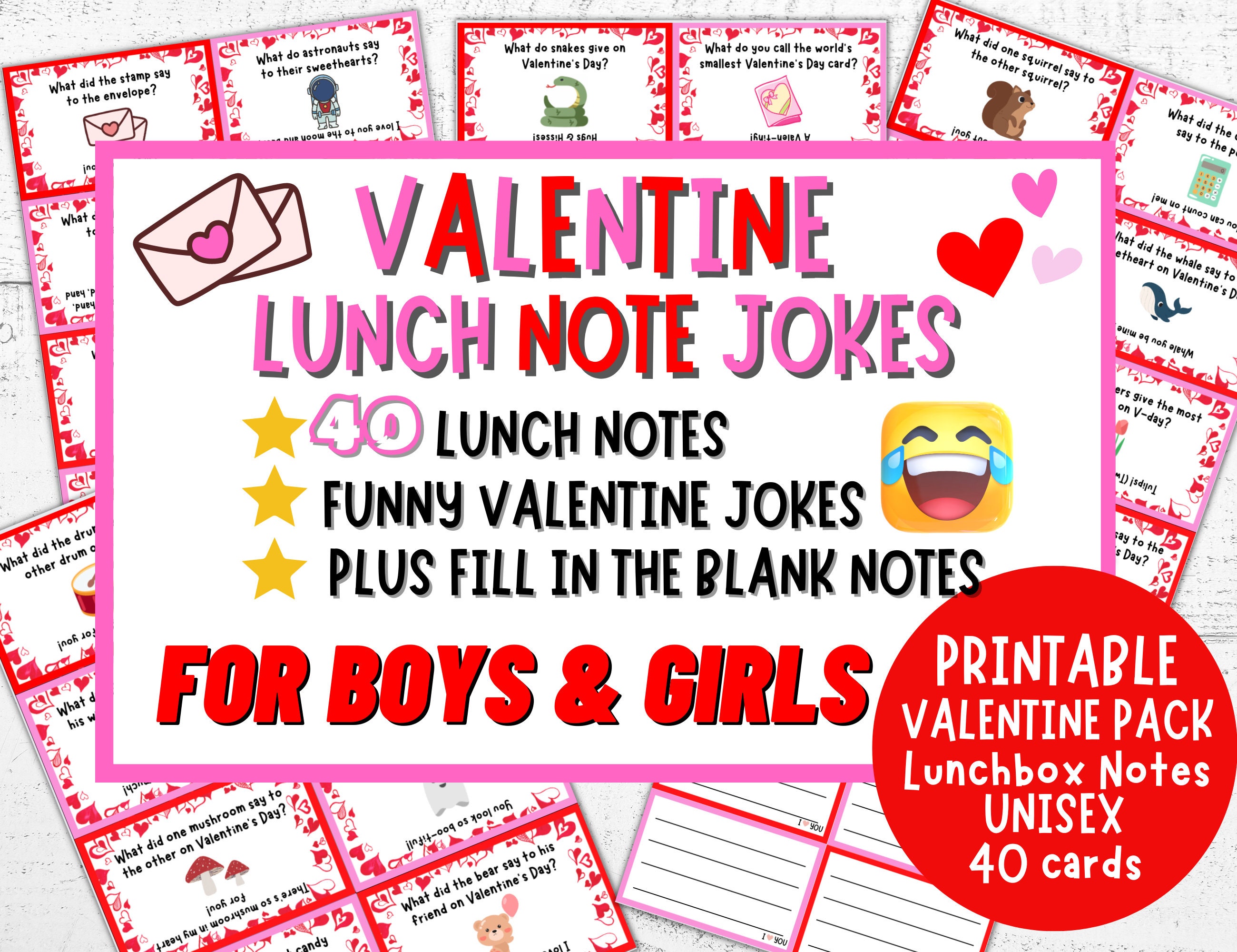 Kids Valentine's Day Lunch Note Jokes, Printable Valentine's Day ...