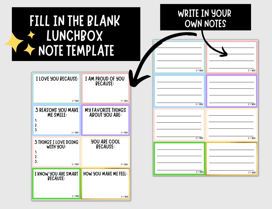 Printable Lunch Box Notes for Kids, Teen Lunch Box Notes, Lunch Box ...