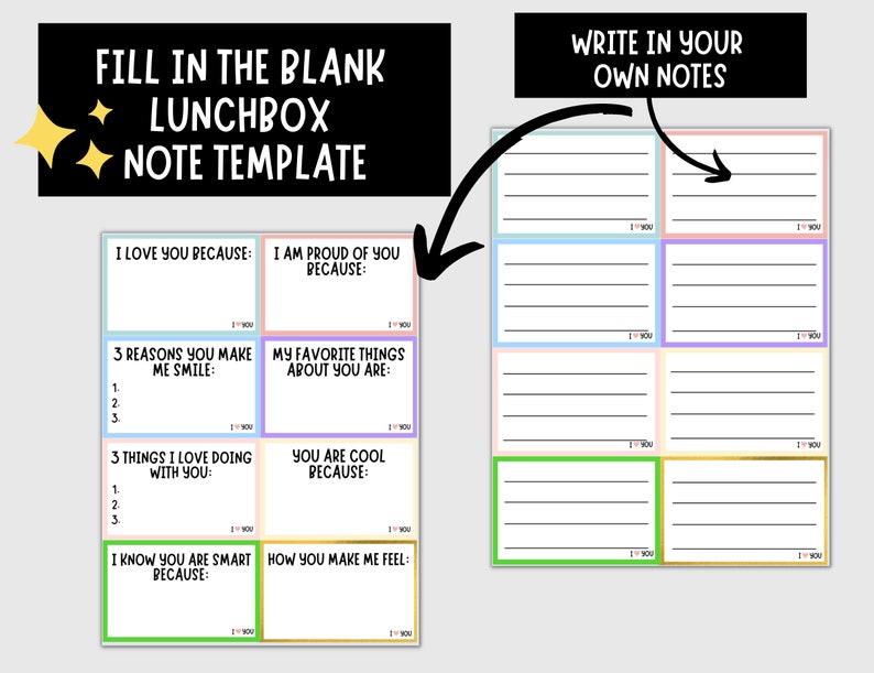 Printable Lunch Box Notes for Kids, Teen Lunch Box Notes, Lunch Box ...