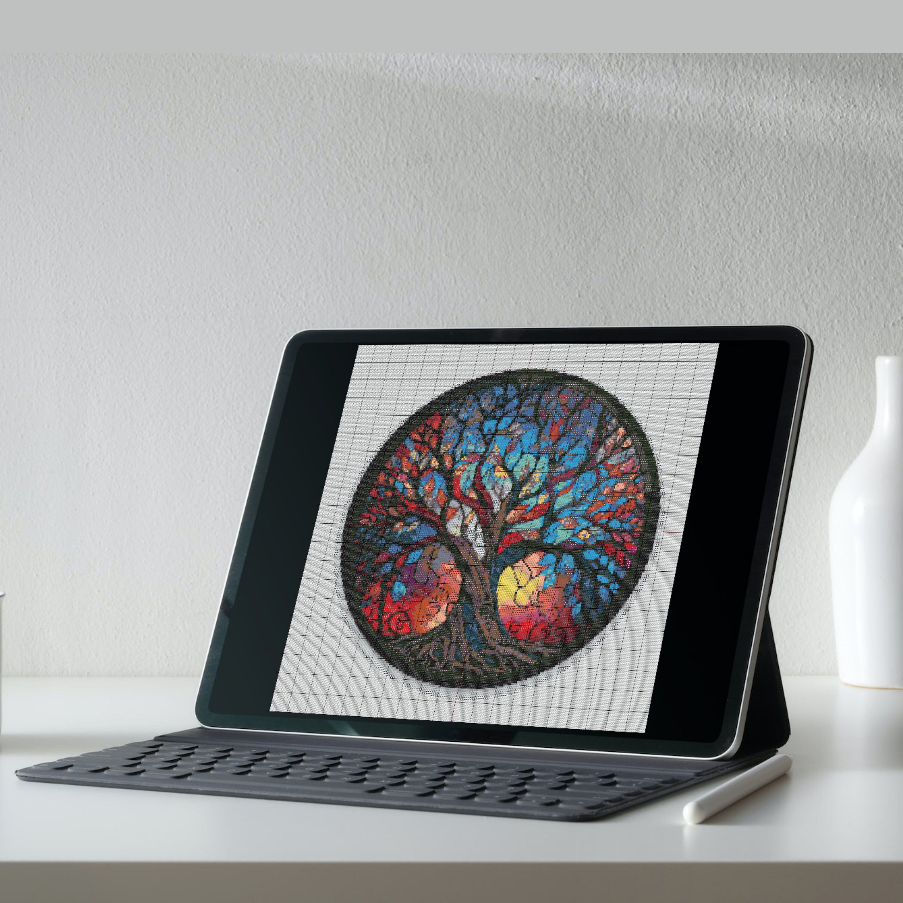 Life Tree Stained Glass Cross Stitch Pattern Downloadable PDF, 200x200 ...