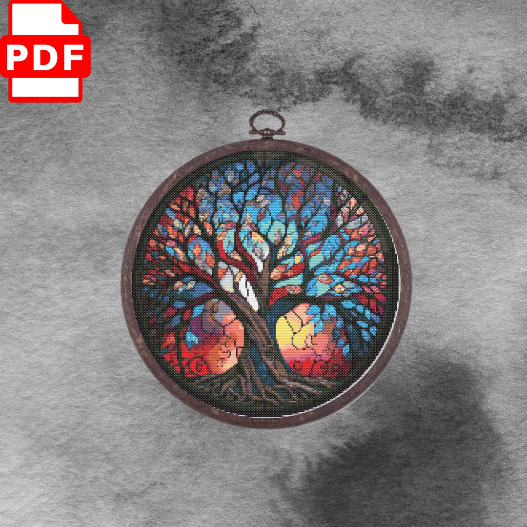 Life Tree Stained Glass Cross Stitch Pattern Downloadable PDF, 200x200 ...