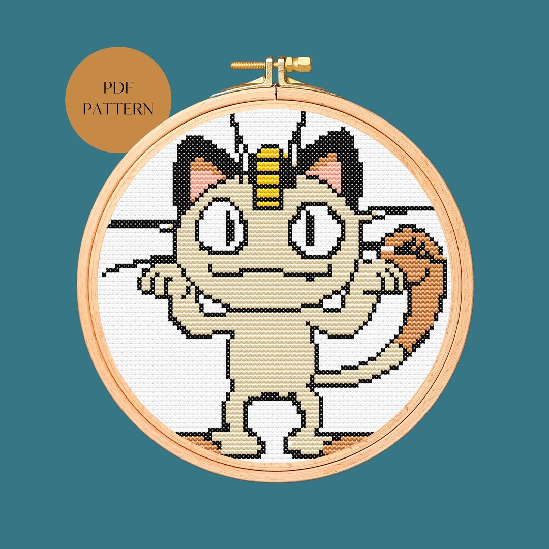 Pokemon Meowth Cross Stitch Pattern 80x80 Stitches, Dmc 6 Color Gift ...