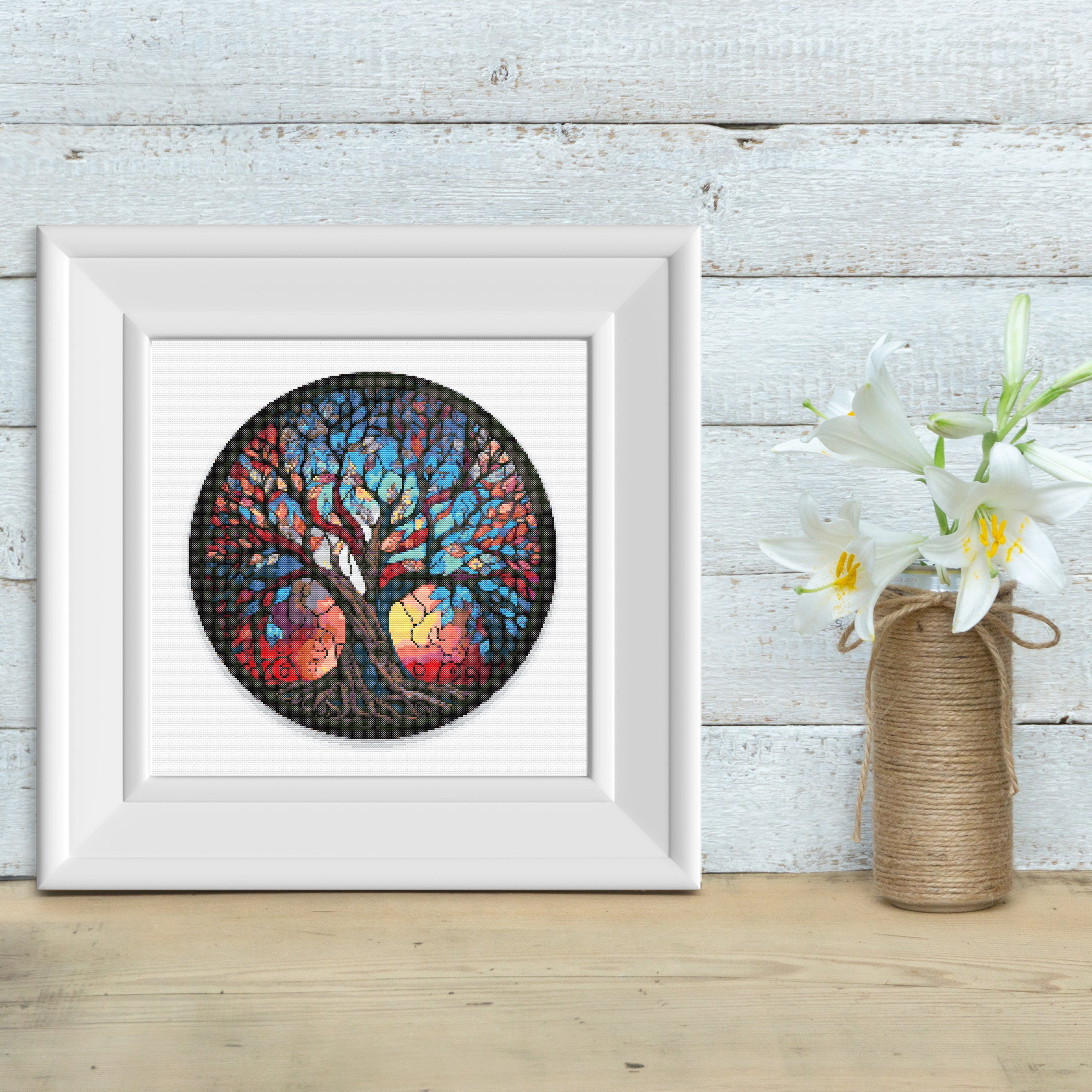 Life Tree Stained Glass Cross Stitch Pattern Downloadable PDF, 200x200 ...