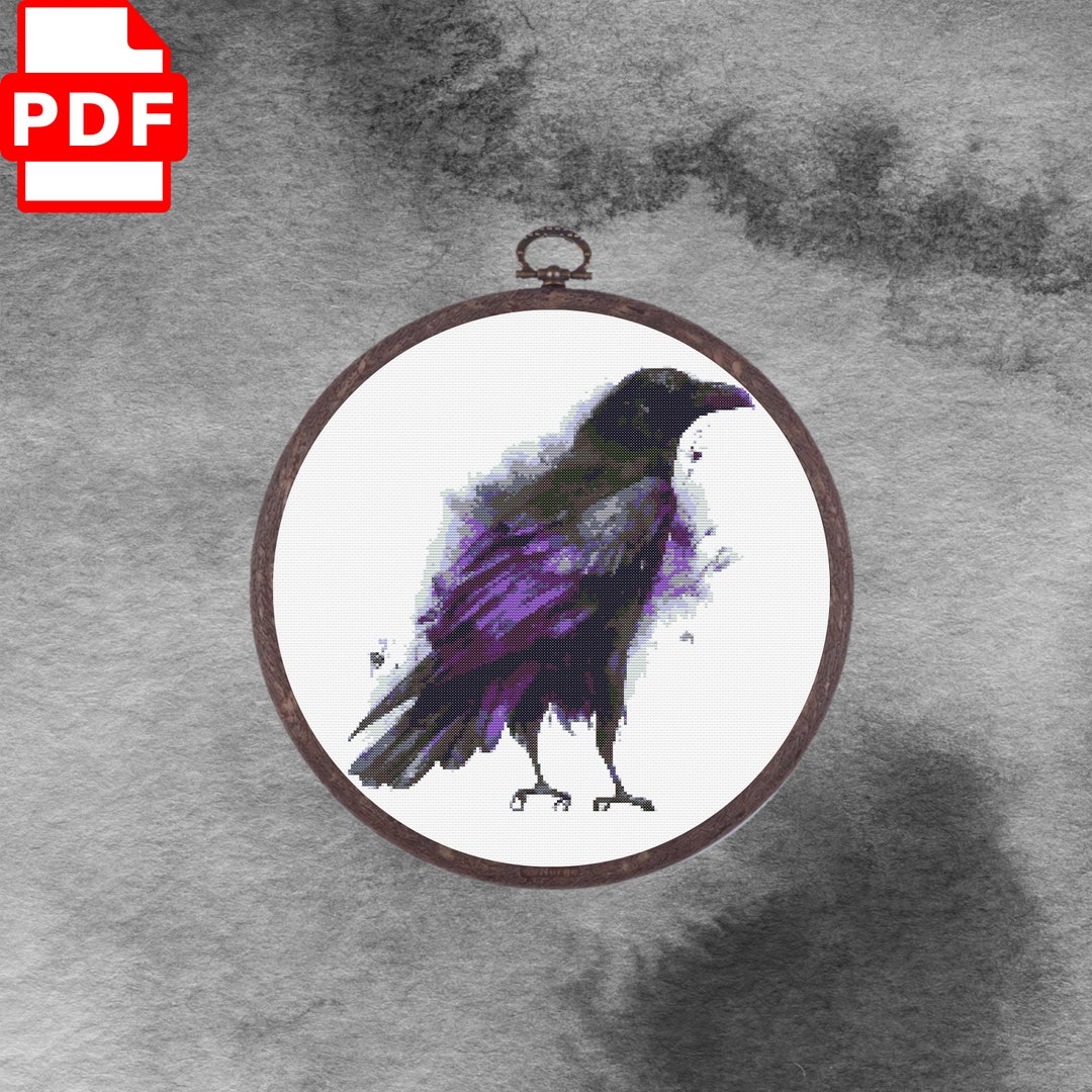 Watercolor Crow Cross Stitch Pattern, 200x200 Stitches Handmade Home ...