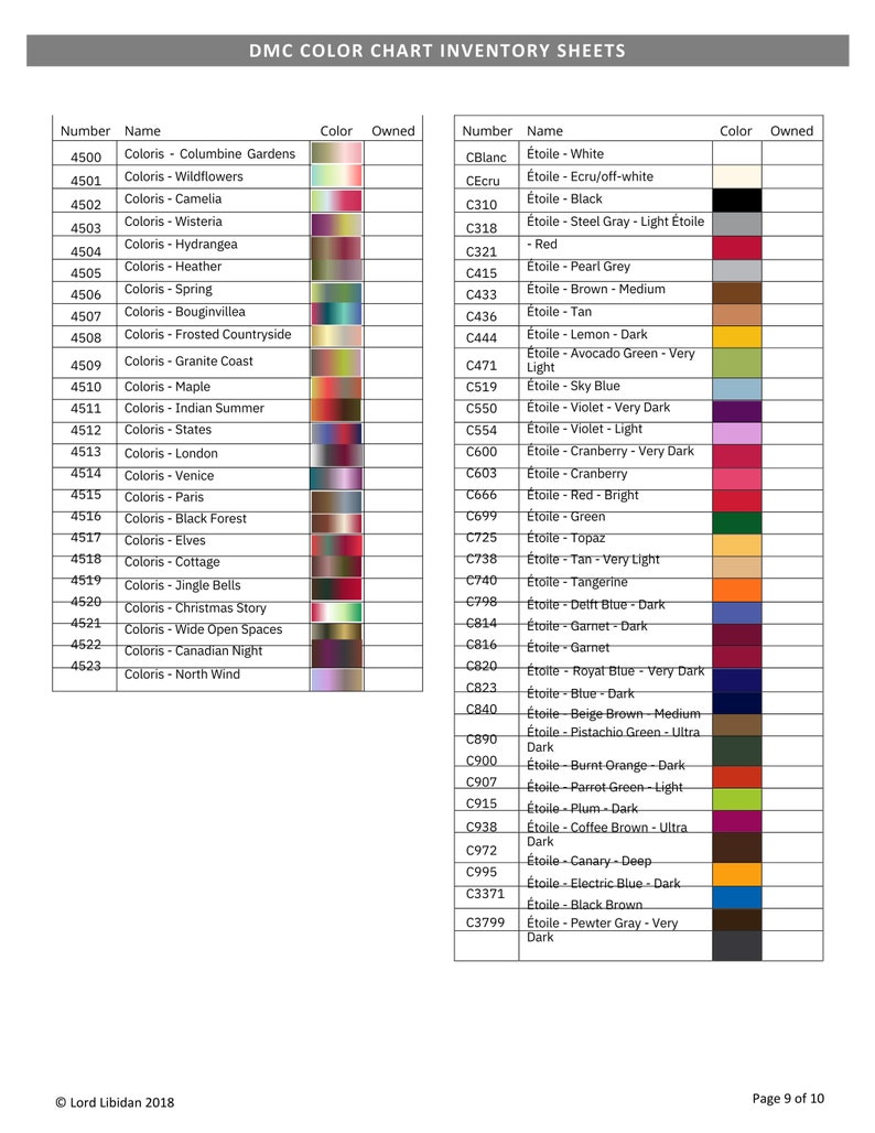 DMC Floss Color Chart PDF Download File DMC Threads Color Shade Chart ...