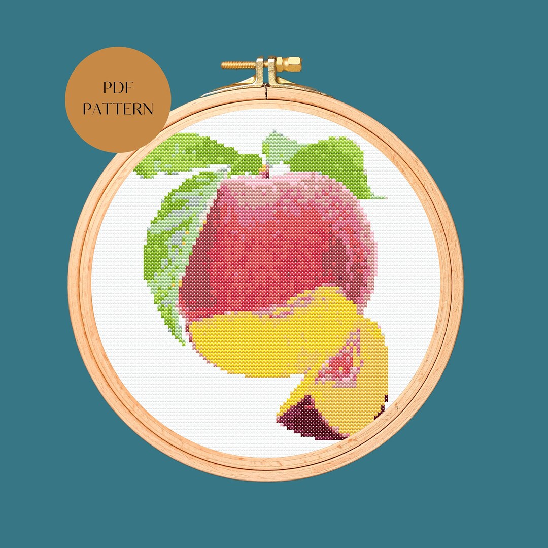 Peach-themed Cross Stitch Pattern 100x100 Stitches 16 Colors Includes ...