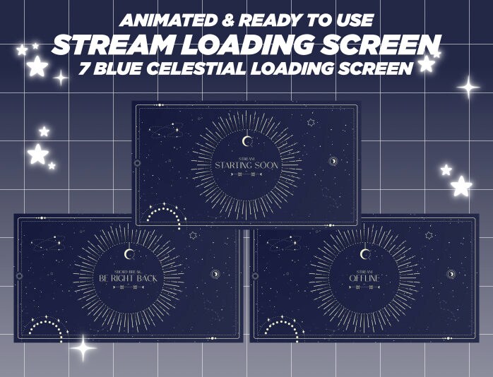 Blue Celestial Animated Overlay Pack for Twitch, Twitch Loading Screens ...