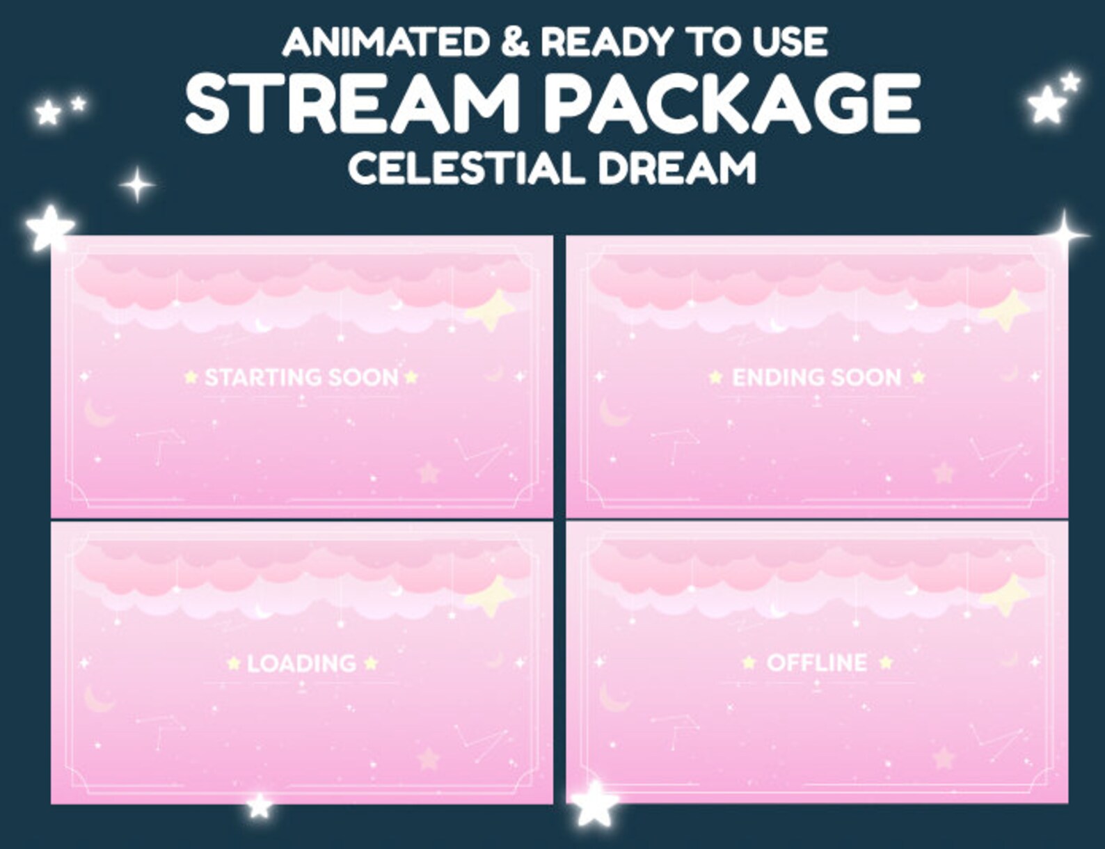 Pink Celestial Dream Animated Stream Overlay Pack Stream - Etsy