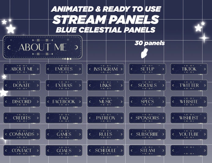 Blue Celestial Moon Panels for Twitch, Blue Gold, Moon, Zodiac, Galaxy ...