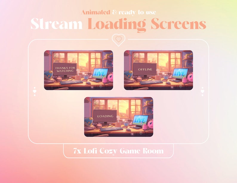 Animated Lofi Gamer Room Twitch Overlay: Streaming Screens Set - Etsy