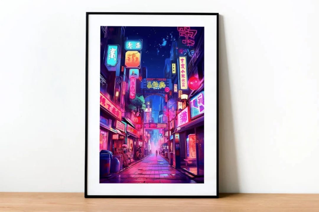 Japan Neon City Print Illustration, Kawaii Japan Vibe, Japan Poster ...