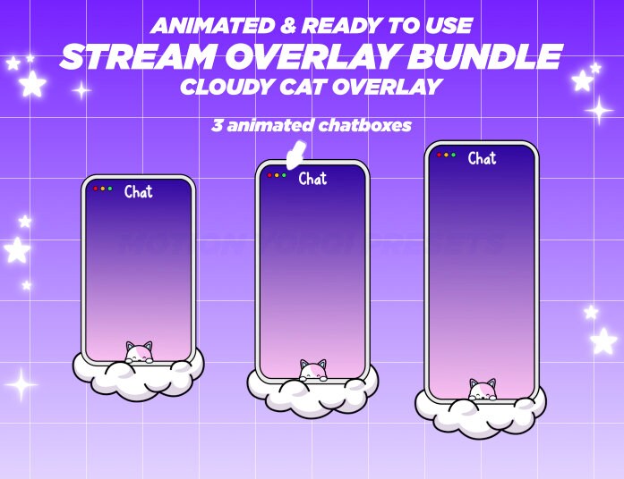 Animated Twitch Cloudy Cat Overlay Stream Pack, Overlay Set, Animated ...