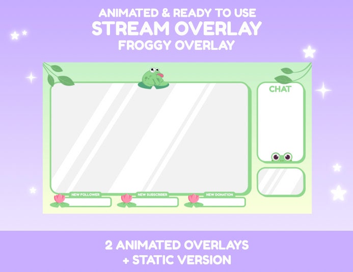 Cute Froggy Animated Overlay, Stream Set, Kawaii, Twitch Overlay ...