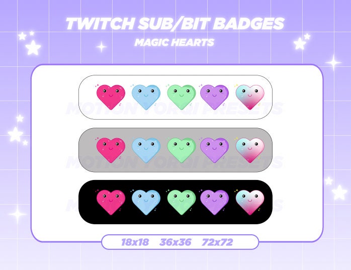 Magic Hearts Twitch Sub Badge, Bit Badges, Kawaii, Streamer Badges ...