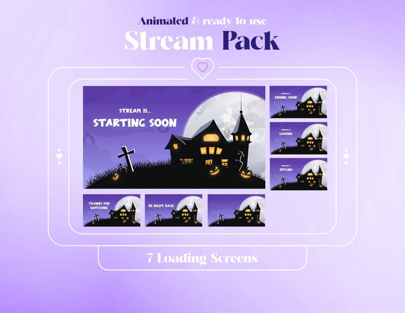 Spooky Halloween Animated Stream Pack: Twitch Overlays, Alerts, Scenes ...