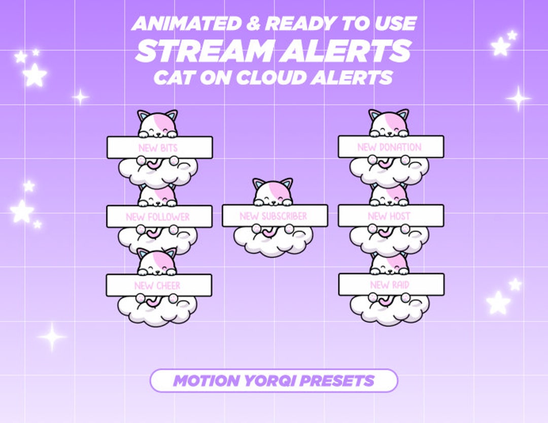 Animated Twitch Cat on Cloud Alerts, Cute Cat Twitch Alert, Animated ...