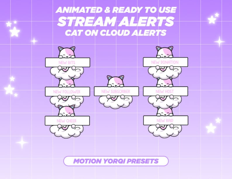 Animated Twitch Cat on Cloud Alerts, Cute Cat Twitch Alert, Animated ...