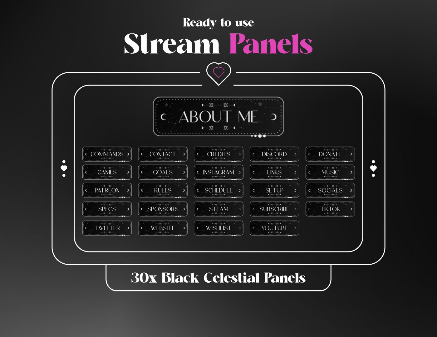 Black Celestial Moon Panels for Twitch / Black and White / Moon ...
