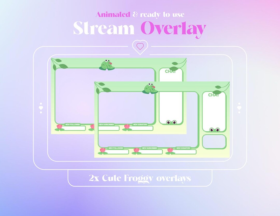Cute Froggy Animated Overlay, Stream Set, Kawaii, Twitch Overlay ...