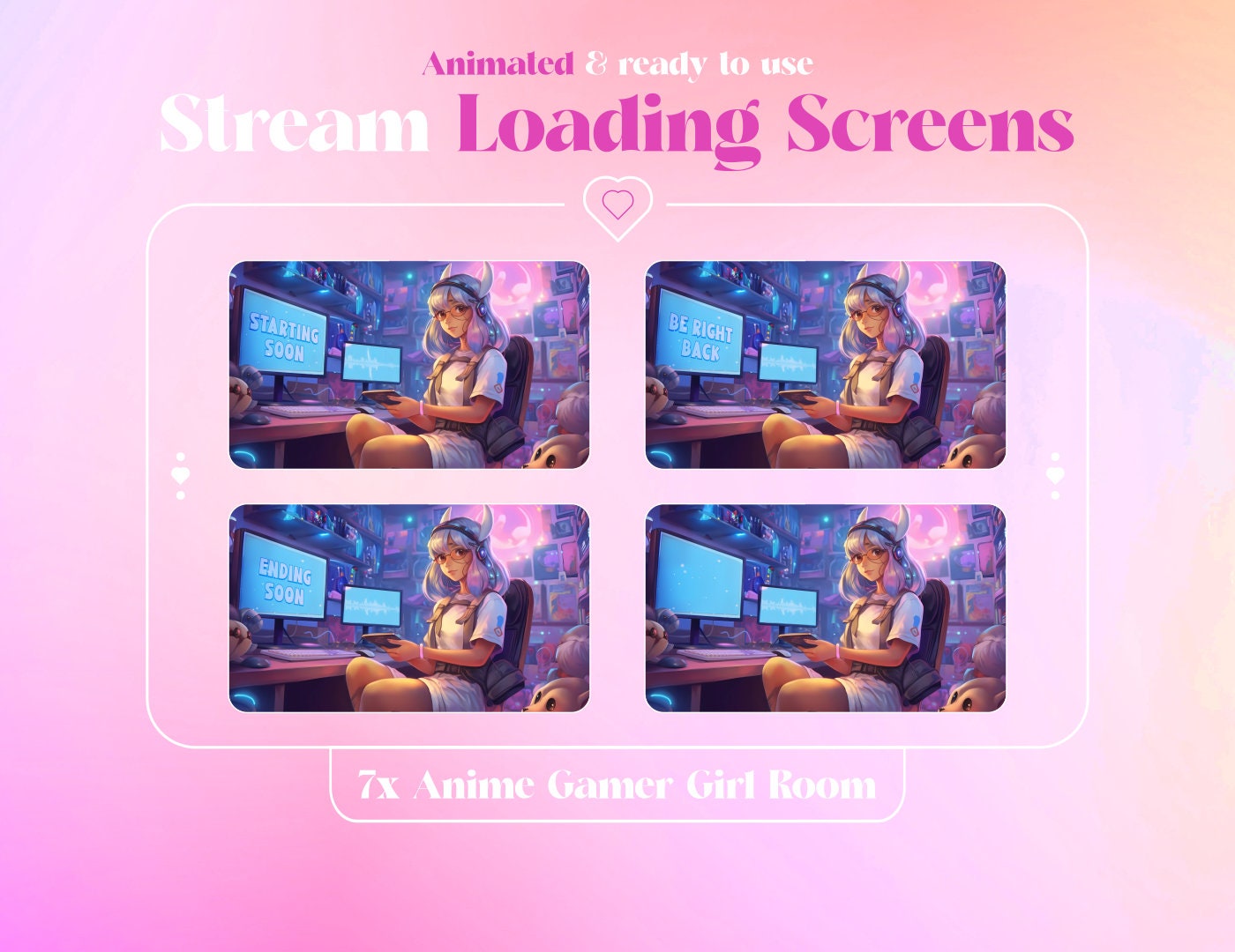 7 Animated Lofi Gamer Girl Loading Screen / Twitch Overlay / Lo-fi ...