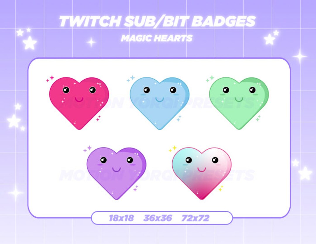 Magic Hearts Twitch Sub Badge, Bit Badges, Kawaii, Streamer Badges ...