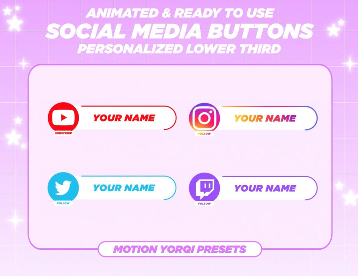 Animated Custom Lower Third Social Media Button Name, Youtube, Instagram, Twitter, Twitch Name ...