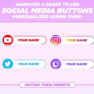Animated Custom Lower Third Social Media Button Name, Youtube, Instagram, Twitter, Twitch Name ...