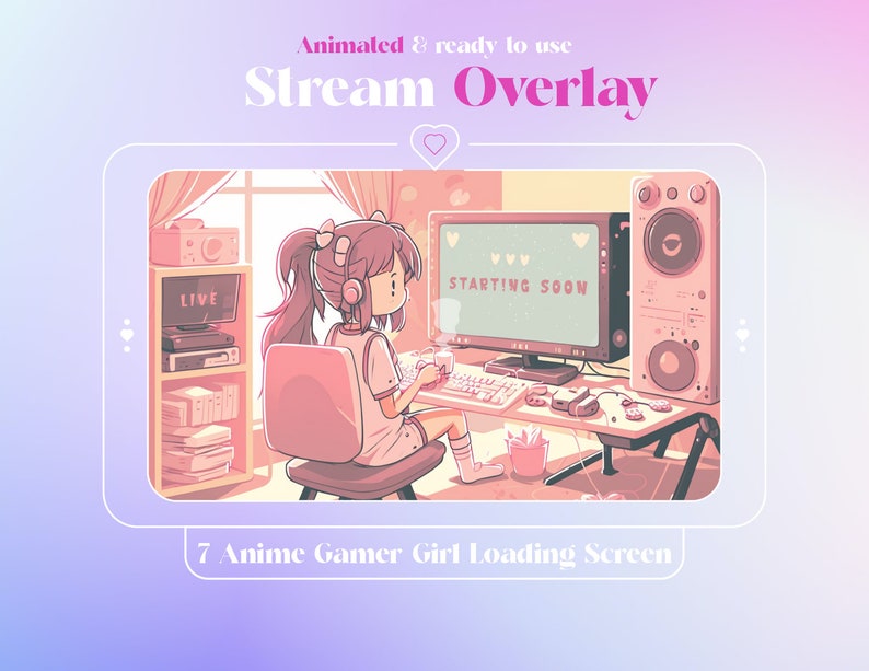 Pastel Anime Gamer Girl Animated Overlay Pack, Stream Pack, Twitch ...