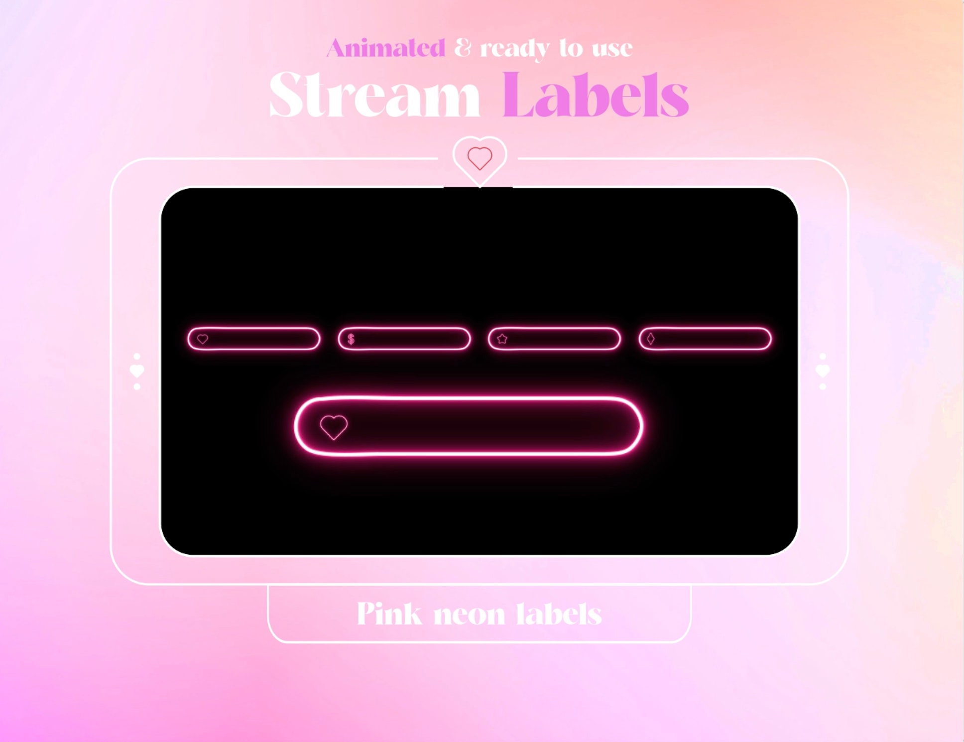 Animated Twitch Pink Neon Label Bar / Stream Overlay / Neon Glow / Pink ...