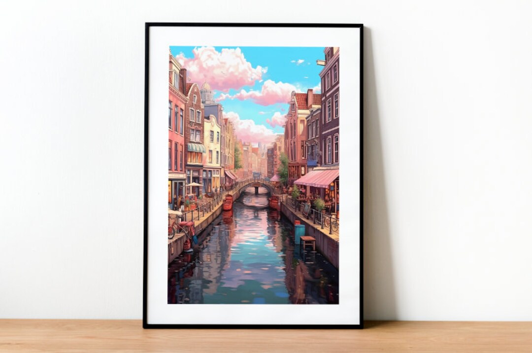 Amsterdam Canal Art Print: Lofi Anime Travel Poster - Etsy